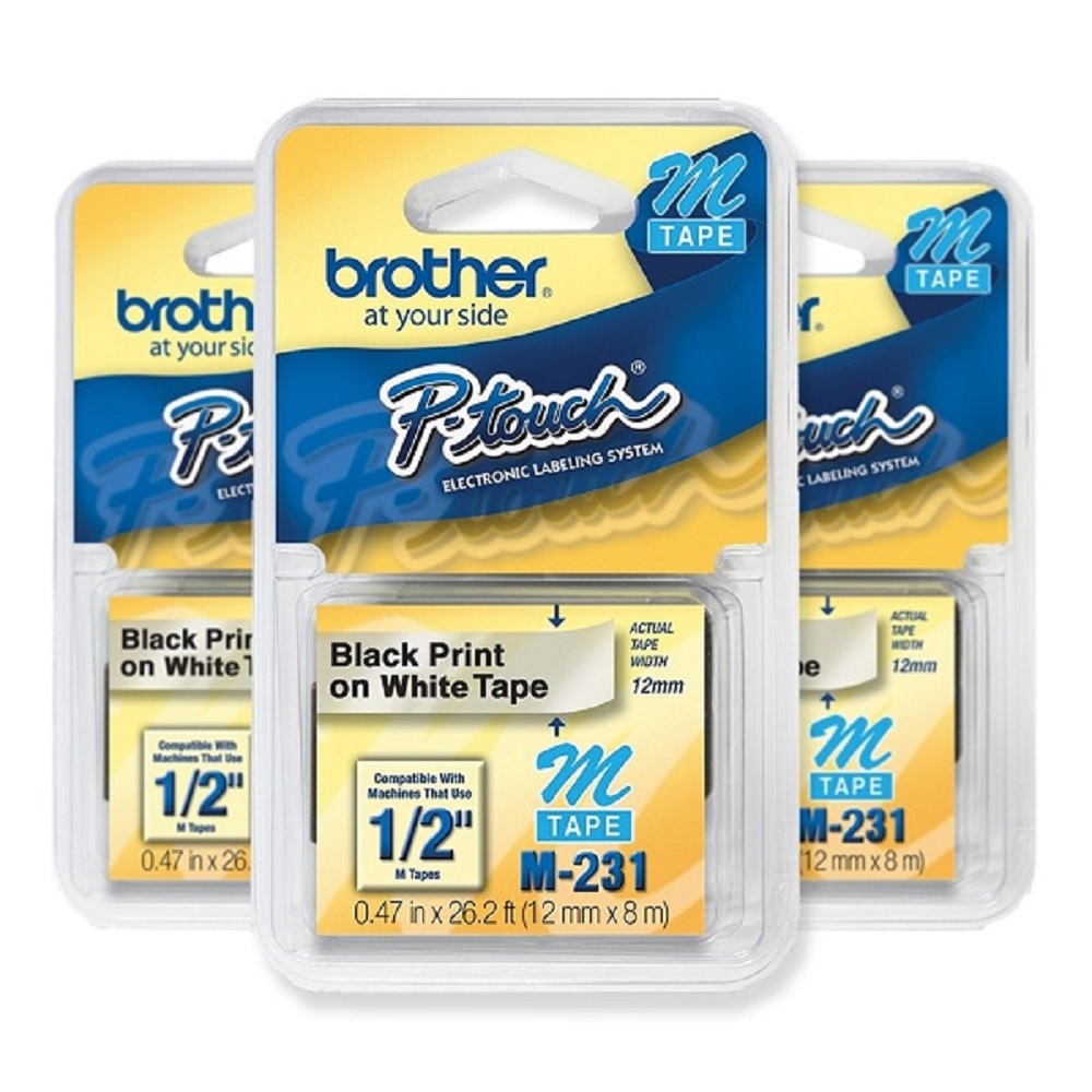 Fita para rotulador 12mm Brother Pack com 03 fitas m231 preto/branco M231M3, BROTHER