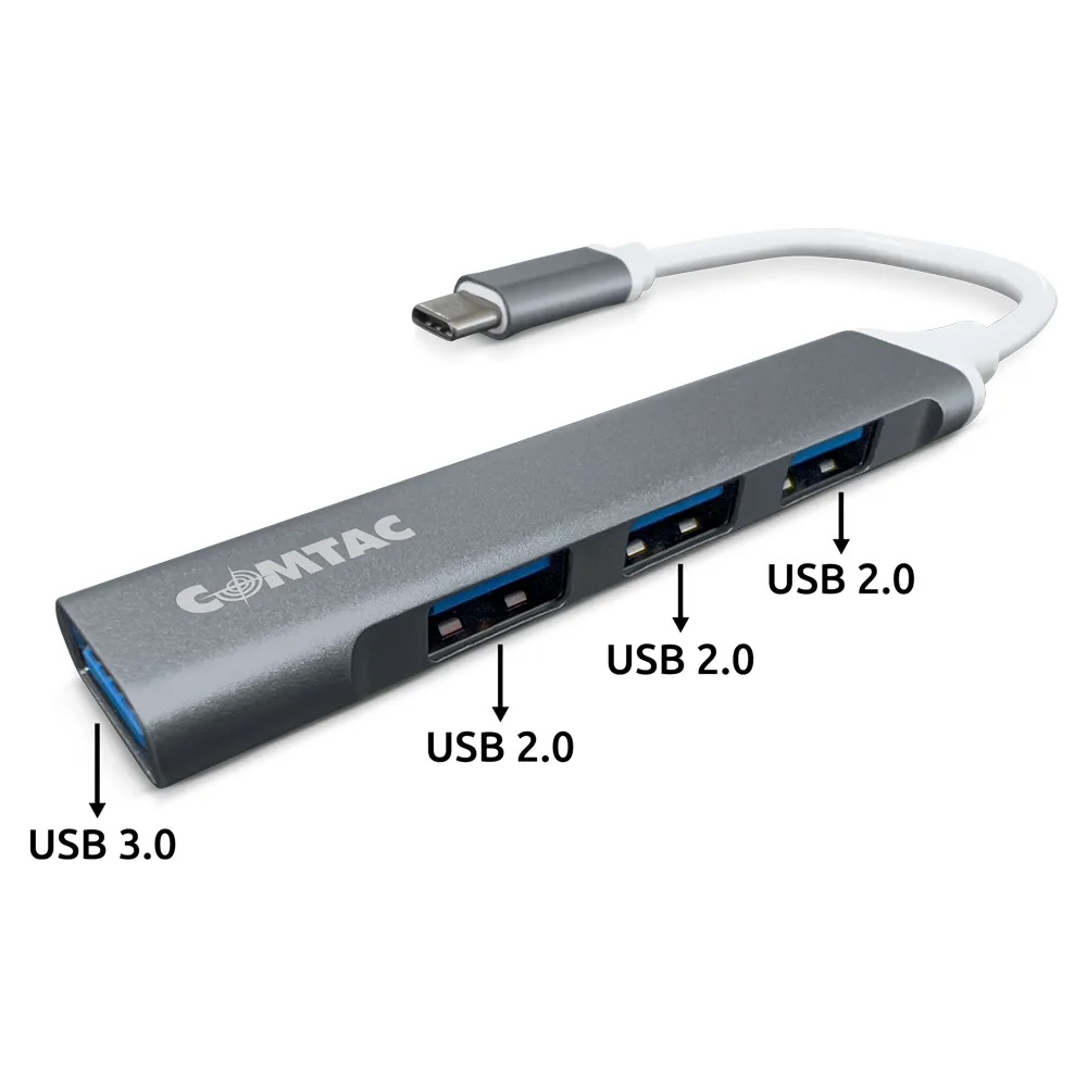 Hub 4 Portas USB-C, 1P USB 3.0 + 3P USB 2.0, Cinza, 1101, COMTAC