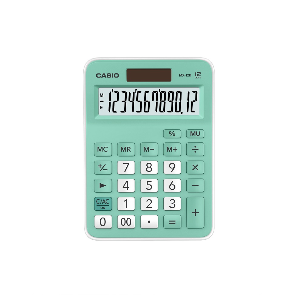 Calculadora de Mesa Preta, Visor Extra Grande com 12 Dígitos, MX-12B-GN Verde, CASIO